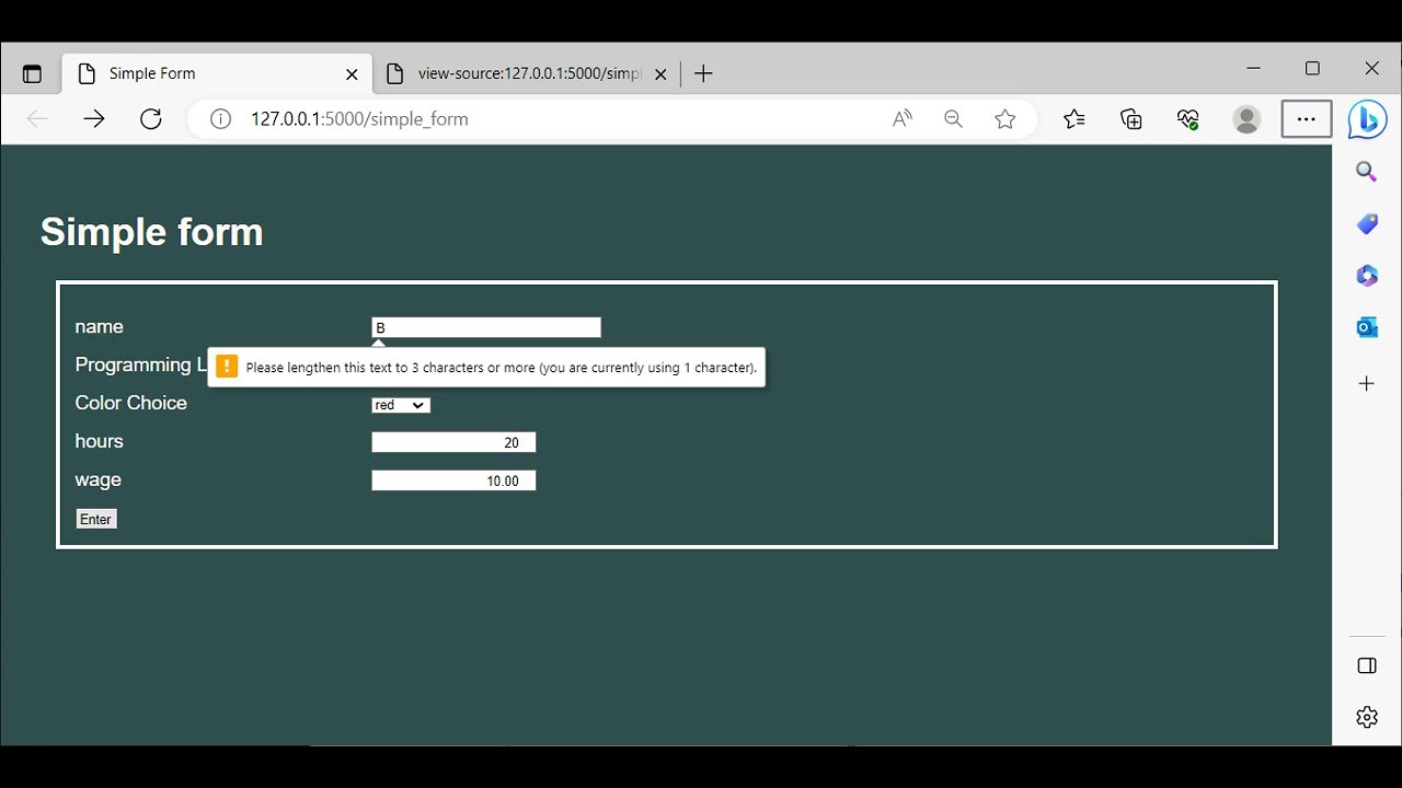 Python Flask WTForms Demo: Length Validator