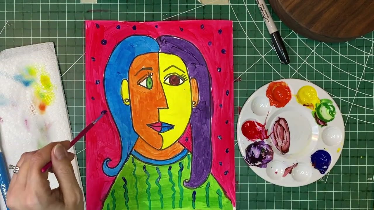 Pablo Picasso cubism style self portrait art project for kids