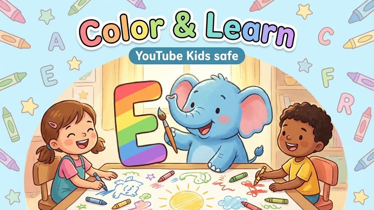 E Is for Elephant 🐘 | ABC Coloring Page for Kids | Color & Learn