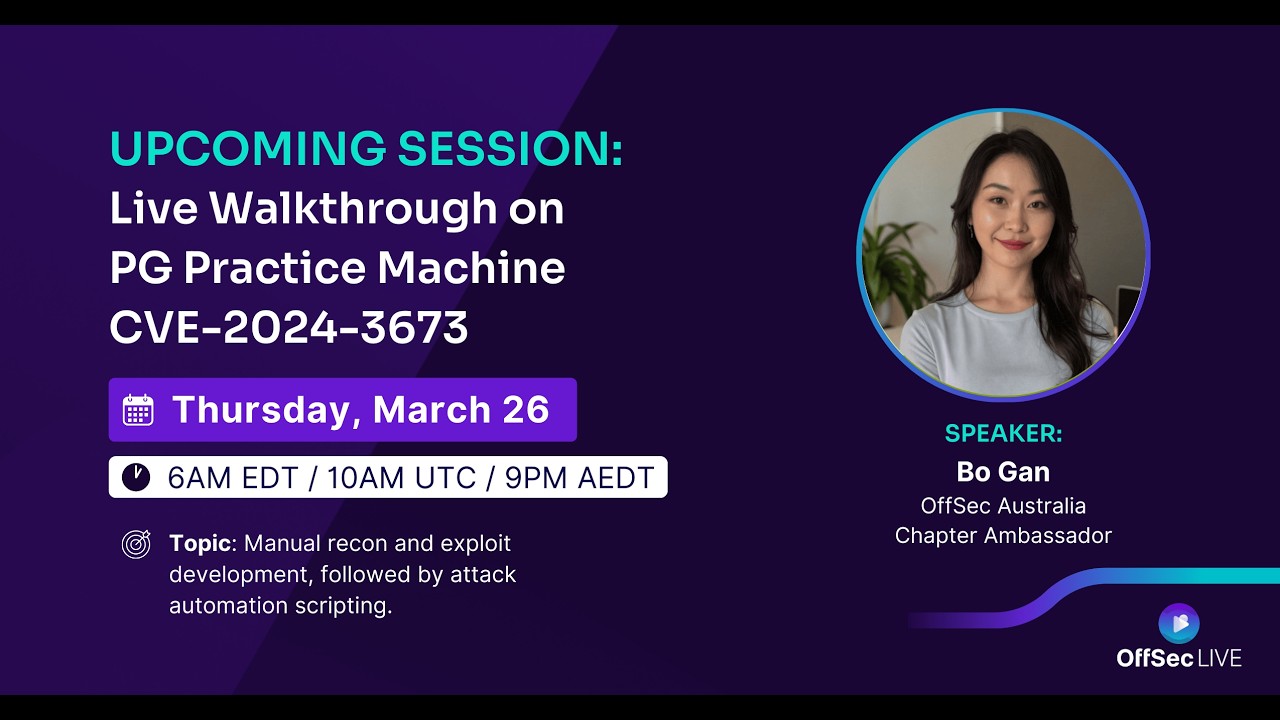 OffSec Live | Box Walkthrough on PG Practice CVE-2024-3673 machine (featuring Bo Gan)