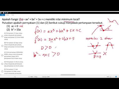 UTBK SNBT 2025 Pk apakah fungsi f(x)=ax^3+bx^2+5x+c memiliki minimum local?, putuskan apakah