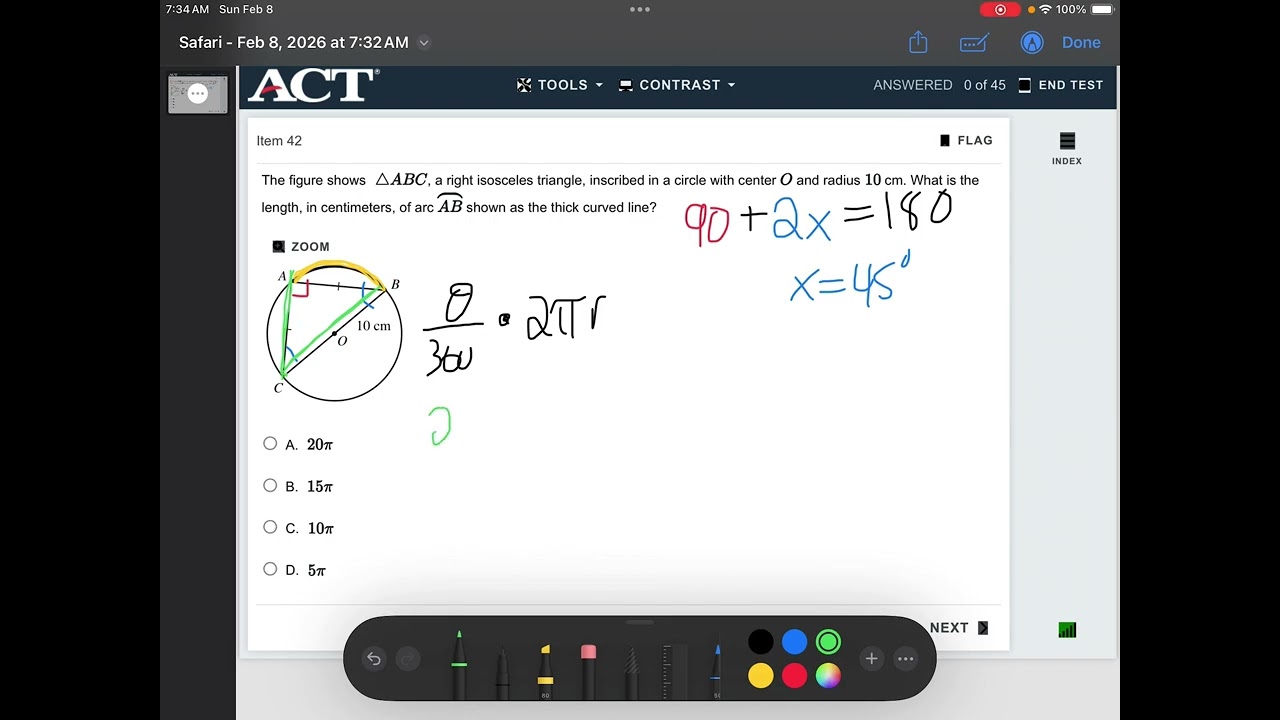 ACT Math Practice Test 2.42 (Circles)