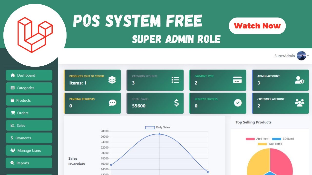 Laravel POS System (FREE Source Code) | Superadmin Role Demo