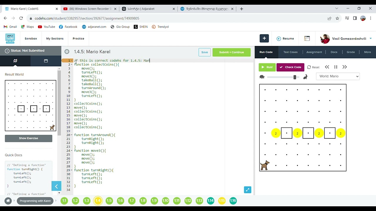 1.4.5.: Mario Karel (correct codehs)