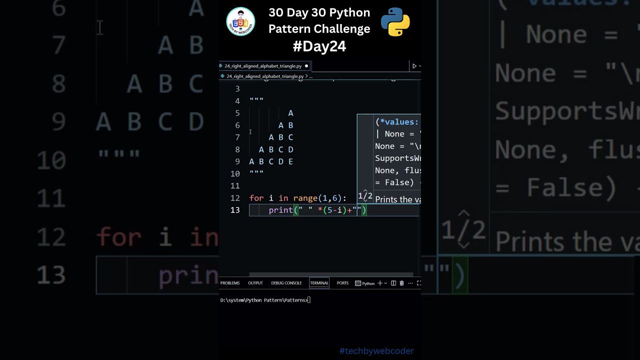 Day 24: Easy Right - Aligned Alphabet Triangle Pattern in Python | 30 Days of Code