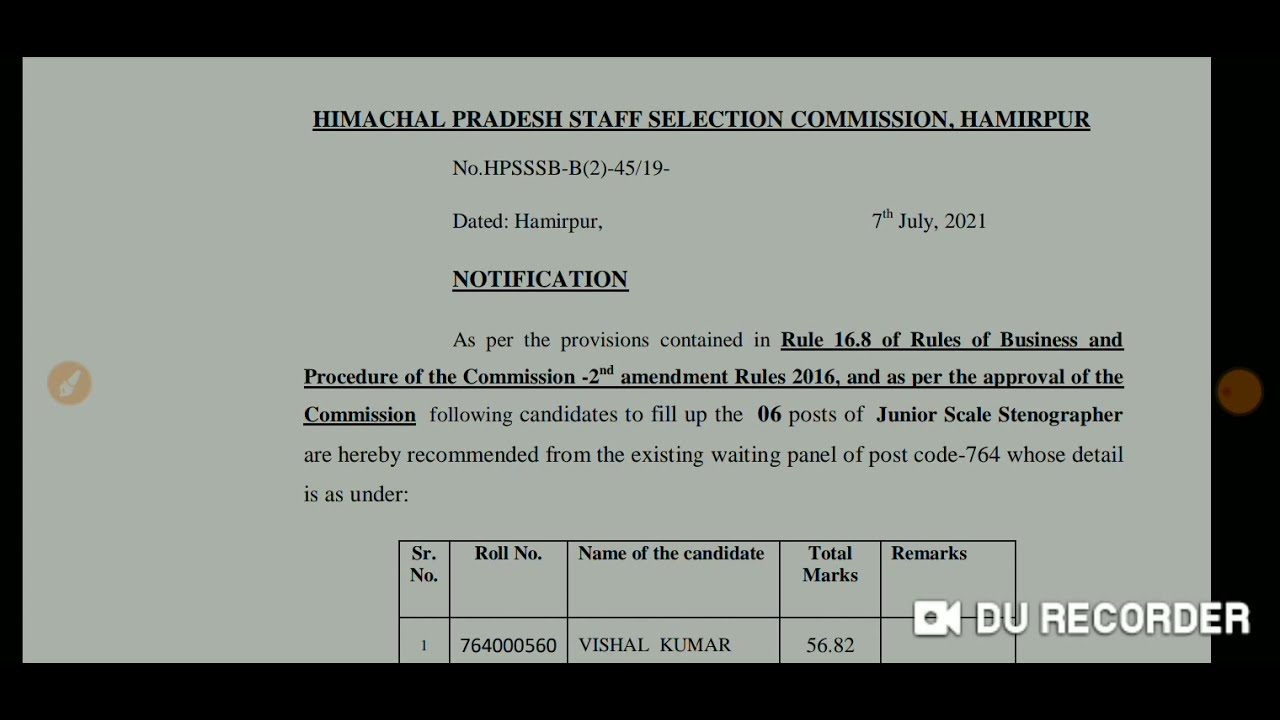|| Jr.  Scale stenographer (Post Code) 764 Final Cut Off ||   || HRTC CONDUCTOR FINAL CUT OFF 🙏||