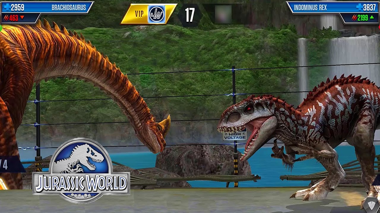 NEW MAX LEVEL BRACHIOSAURUS VS INDOMINUS REX - JURASSIC BATTLE || JURASSIC WORLD THE GAME