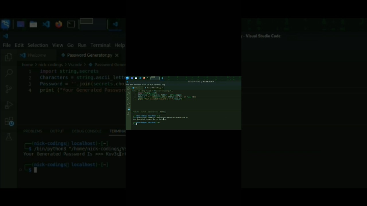 Python  Password Generator In Just 4 Lines Of Code🗿🗿#shorts #coding #python #vscode #IDE