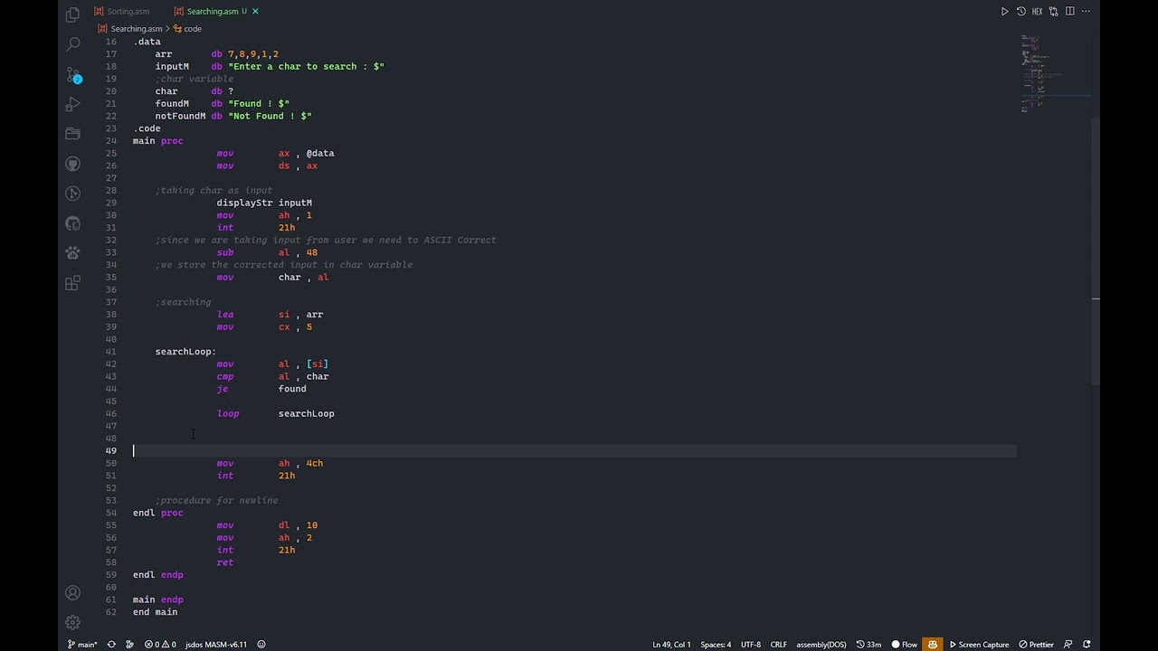 [MASM-8086] Searching an array for an element