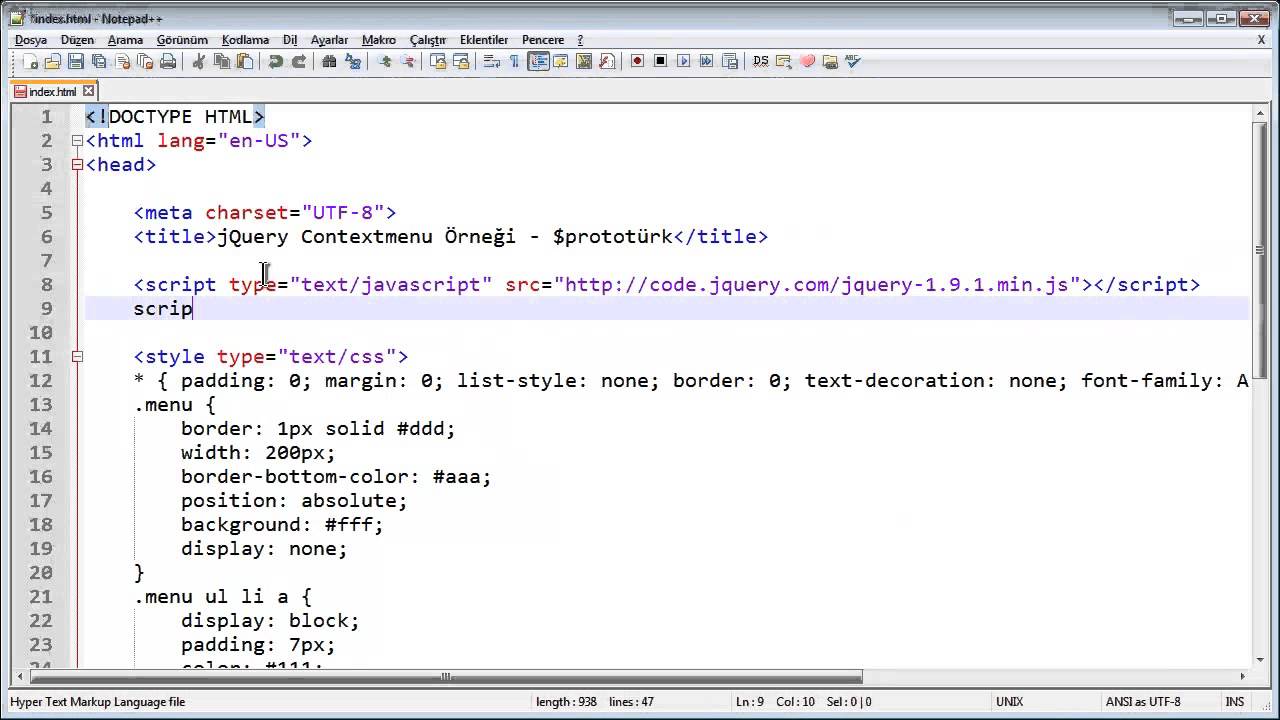 Contextmenu Example with jQuery