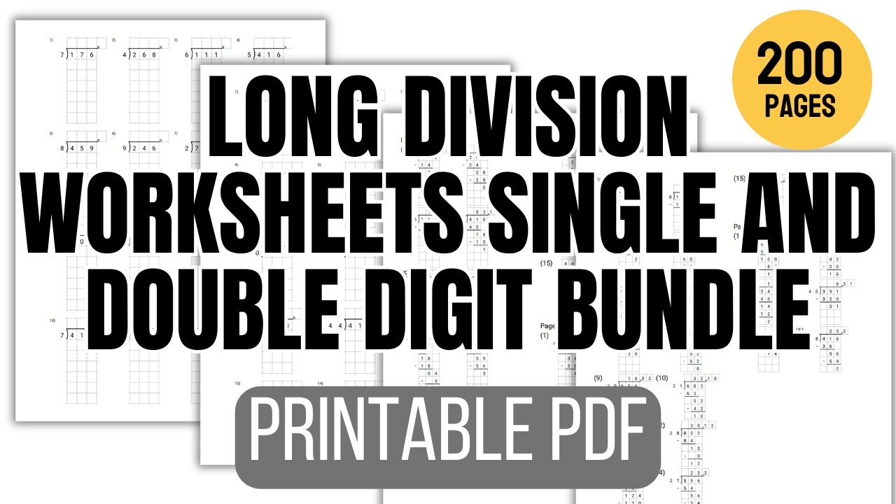 Long Division Worksheets Single and Double Digit Bundle Printable PDF