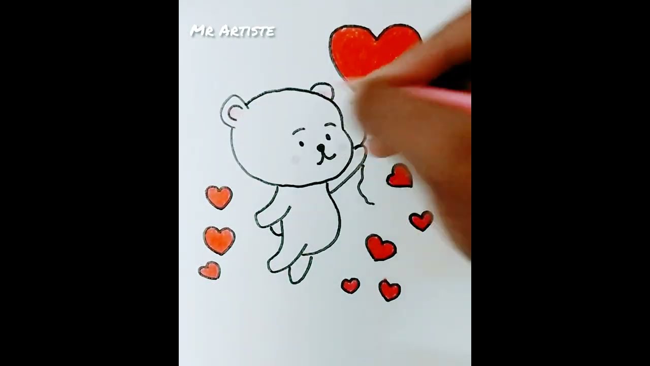 drawing a cute teddy flying with balloons😍😍🤗❤✌ #cute#teddy#hearts#drawing#shorts