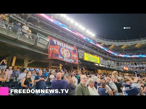 HUGE “Trump or Death” Flag Drop Interrupts YANKEES Stadium Game in NYC ...
