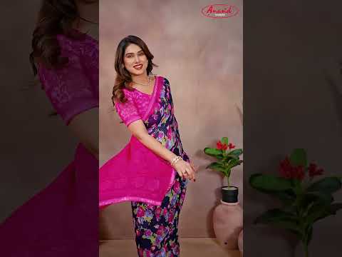 Embellished, Floral Print Daily Wear Georgette Saree (Blue)