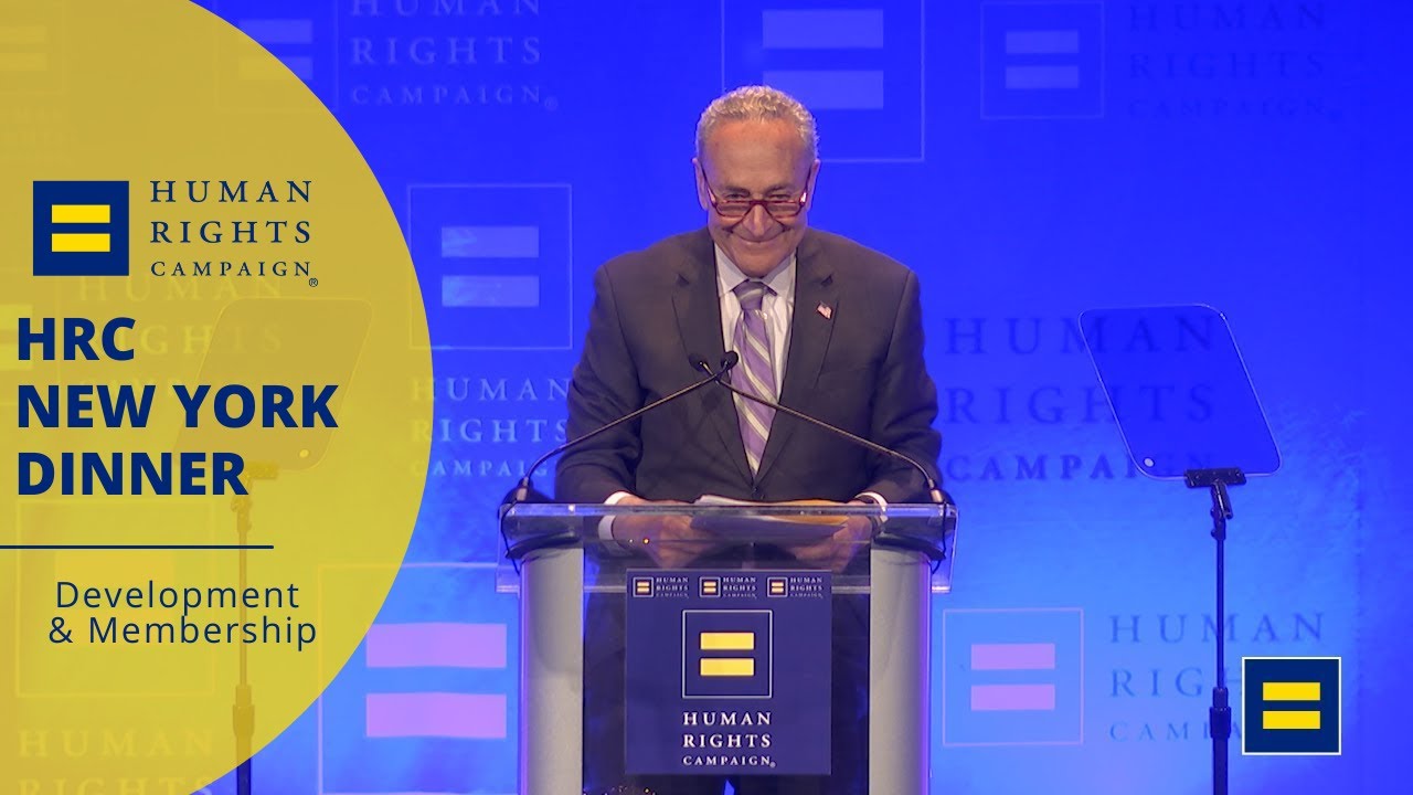 U S  Senate Majority Leader Chuck Schumer speaks at the 2022 HRC Greater New York Dinner