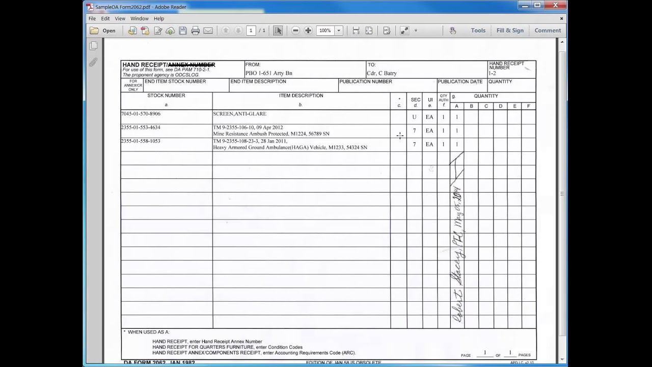 DA Form 2062
