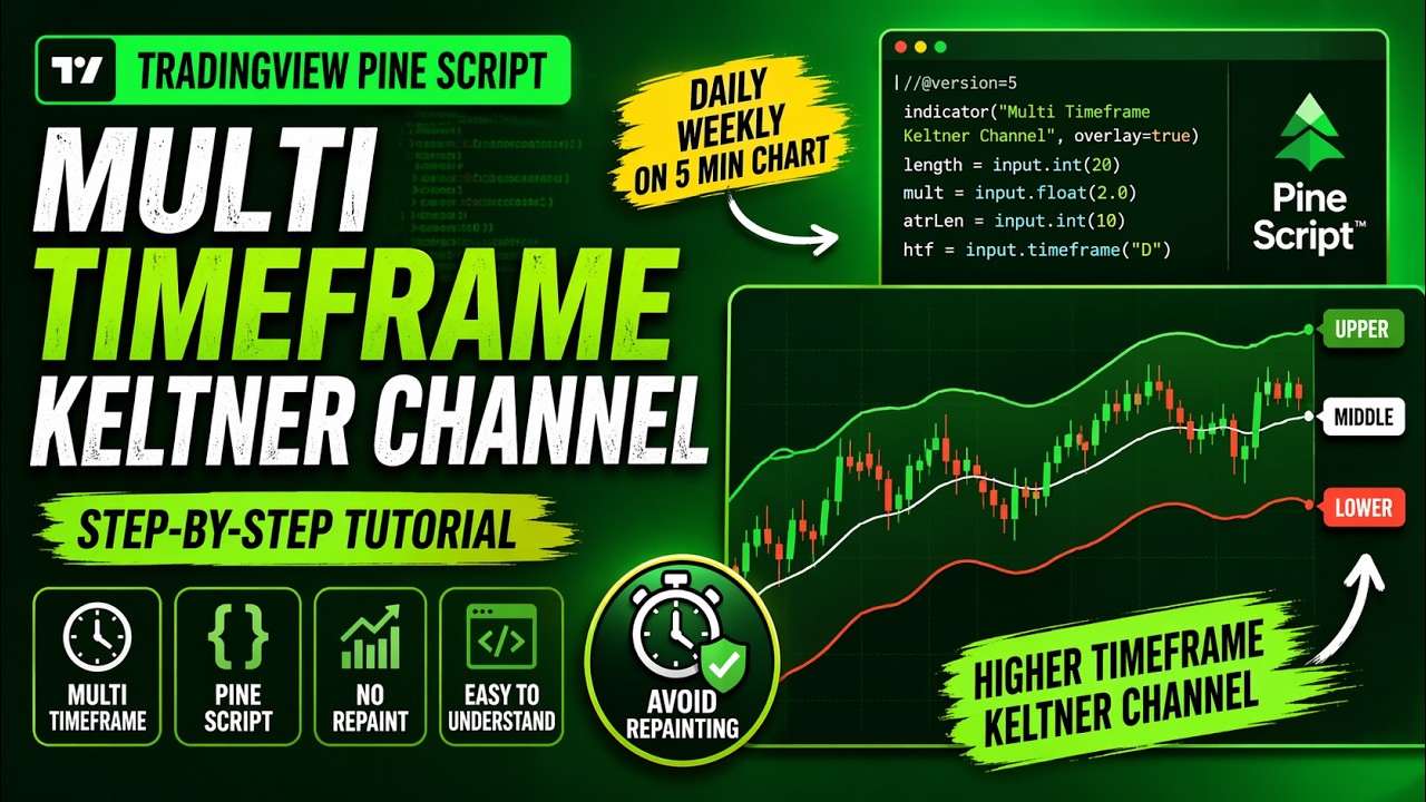 TRADINGVIEW--PINE SCRIPT: MULTI TIMEFRAME KELTNER CHANNEL  || TUTORIAL.