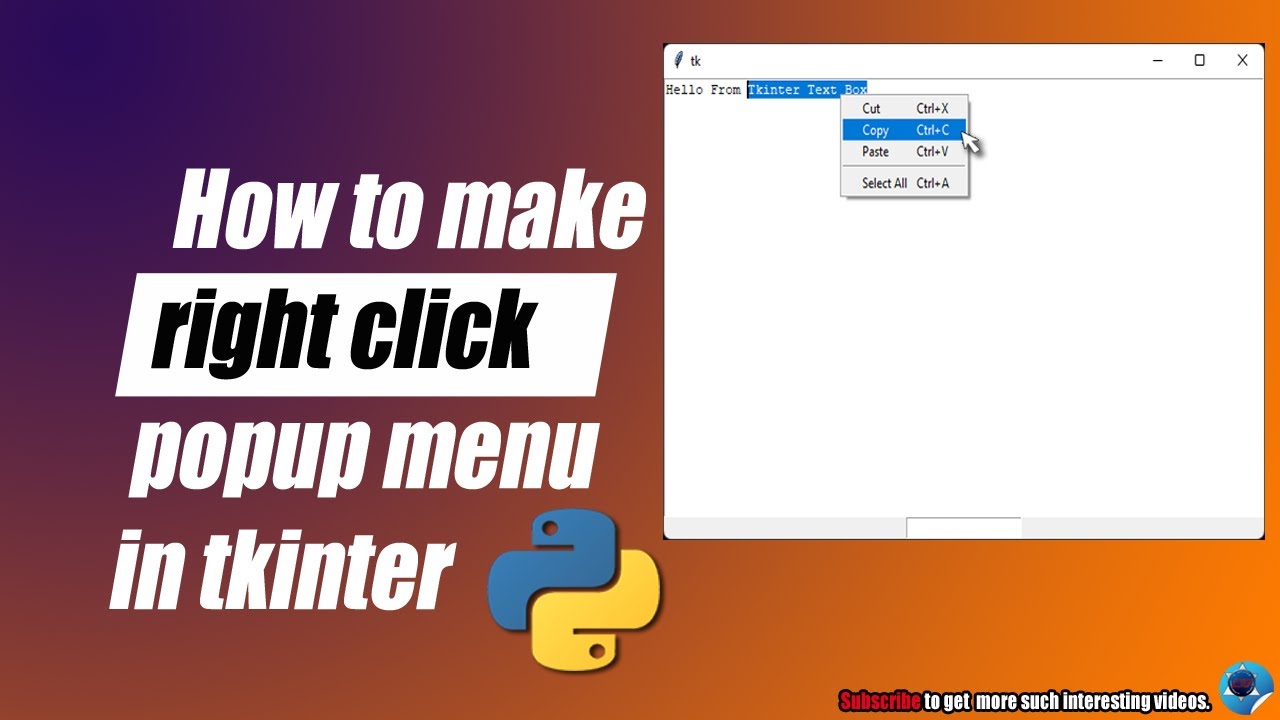 right click menu in tkinter | CID GUI Tutorials | By Pawan Sir