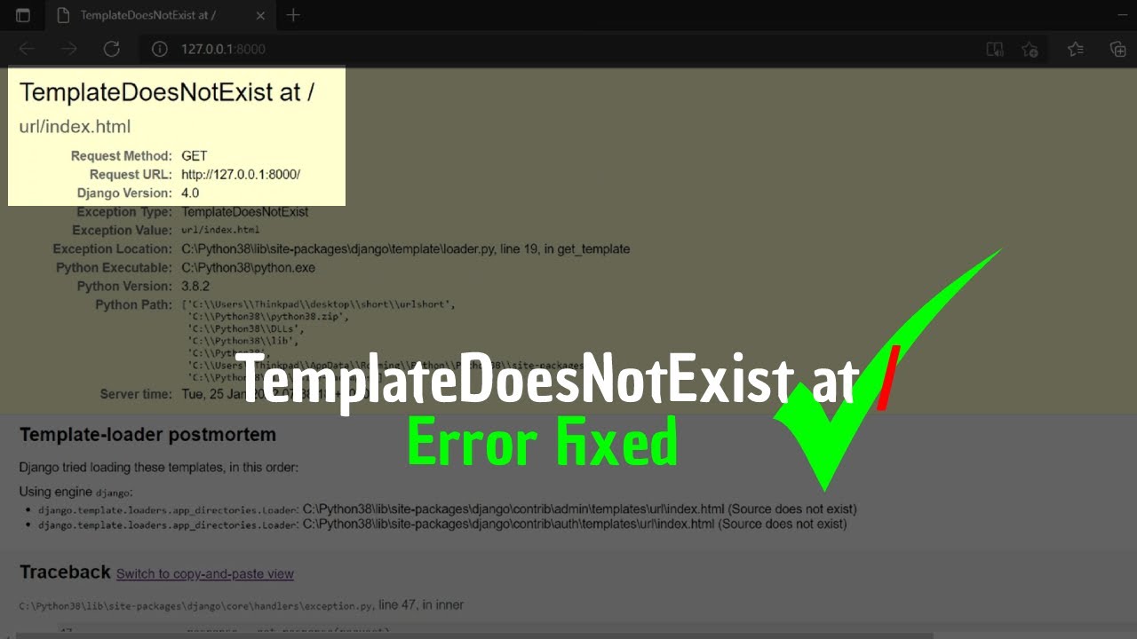 TemplateDoesNotExist at / How to fix? Django Error #django #djangoerror #python