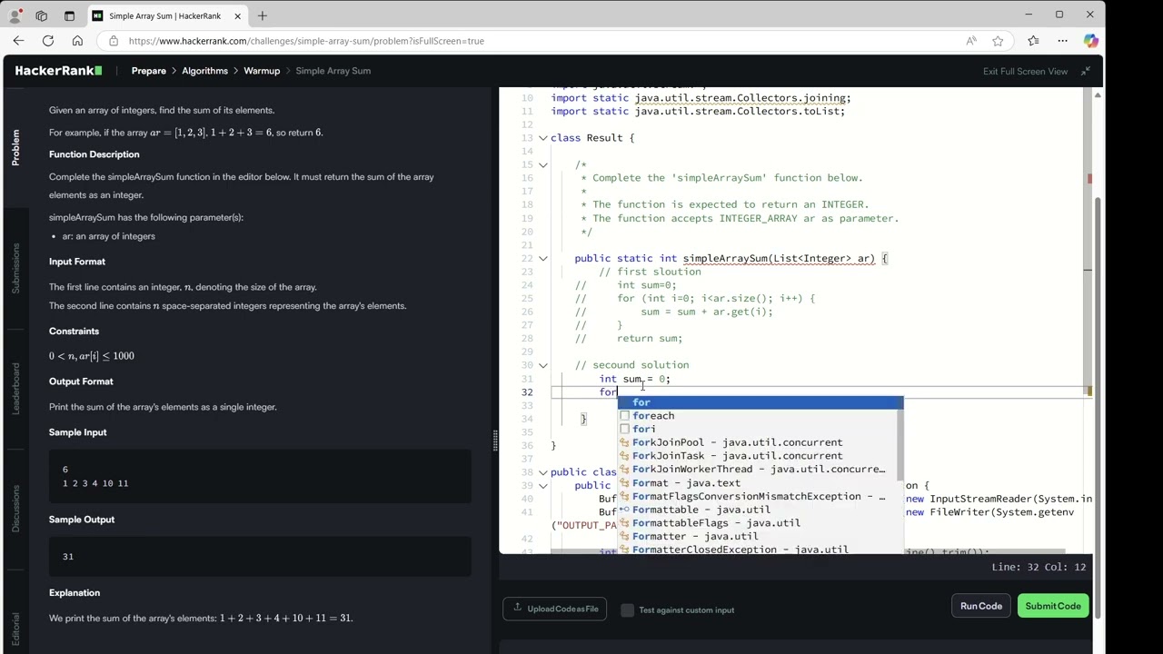 Simple Array Sum HackerRank Solution in Java 8. UKR.