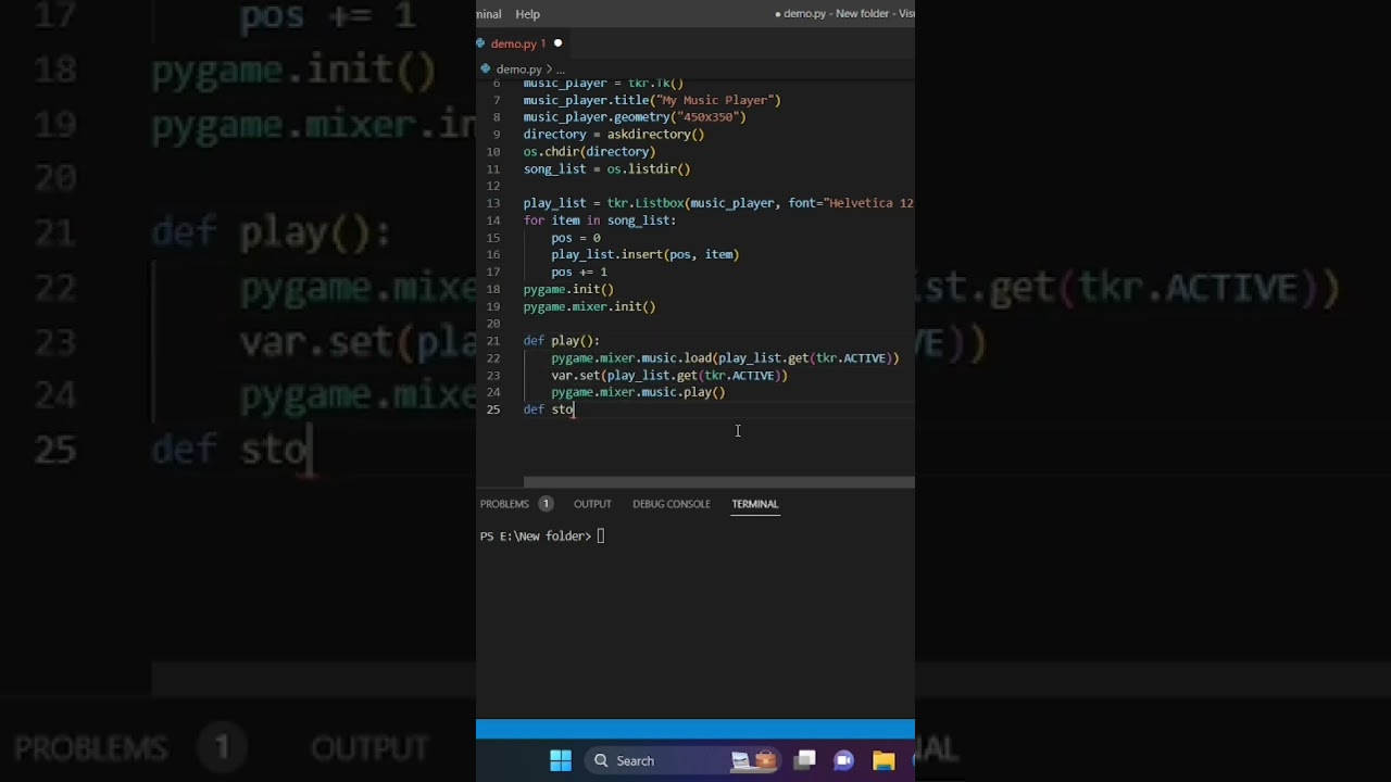 Music player 🎵 using python   #python #programming #viral #shorts