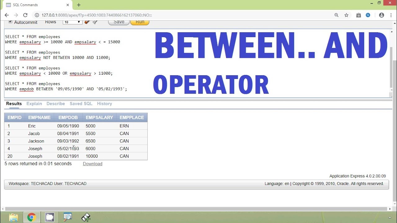 Oracle Tutorial - Between.. And Operator