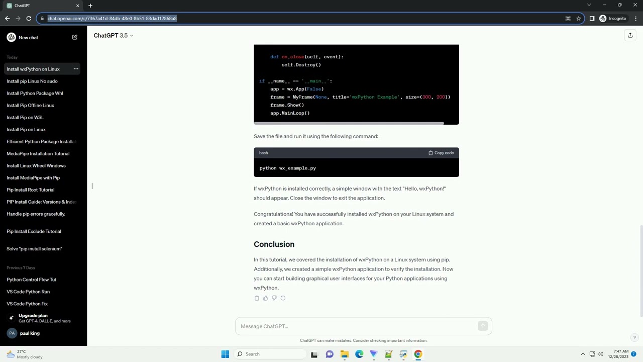 pip install wxpython linux