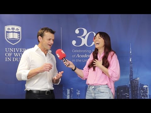 Adam Gilcrist interview at University of Wollongong, Dubai for DXB Today on Dubai One - Katie Overy