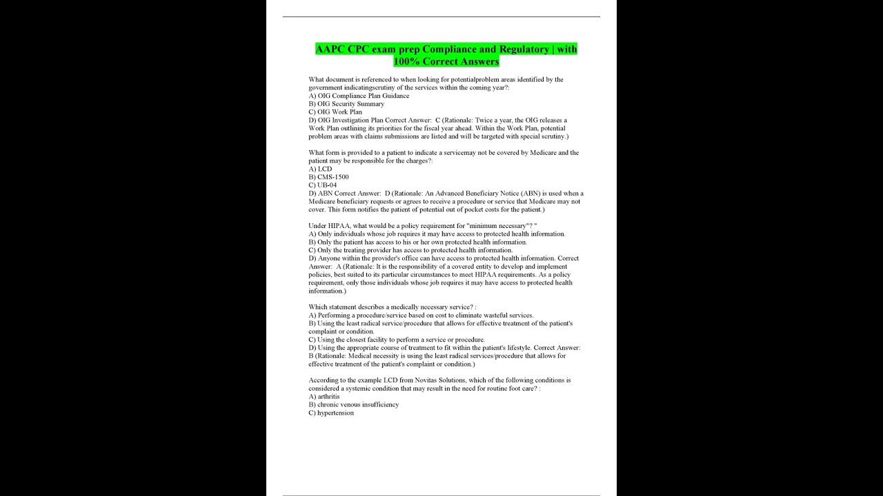 AAPC CPC exam prep Compliance and Regulatory  with 100% Correct Answers