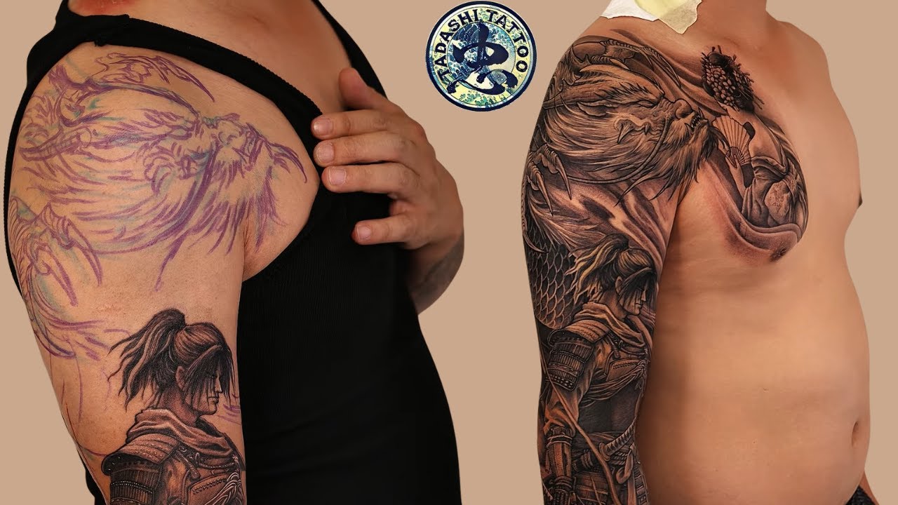 Unveiling the Art of Japan: Dragon, Geisha, and Samurai Freehand Tattoo Full Sleeve! - Trung Tadashi