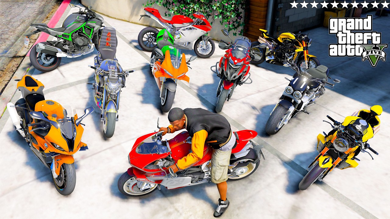 GTA 5 - Stealing SUPER MOTORBIKES with Franklin! (Real Life Cars #408)