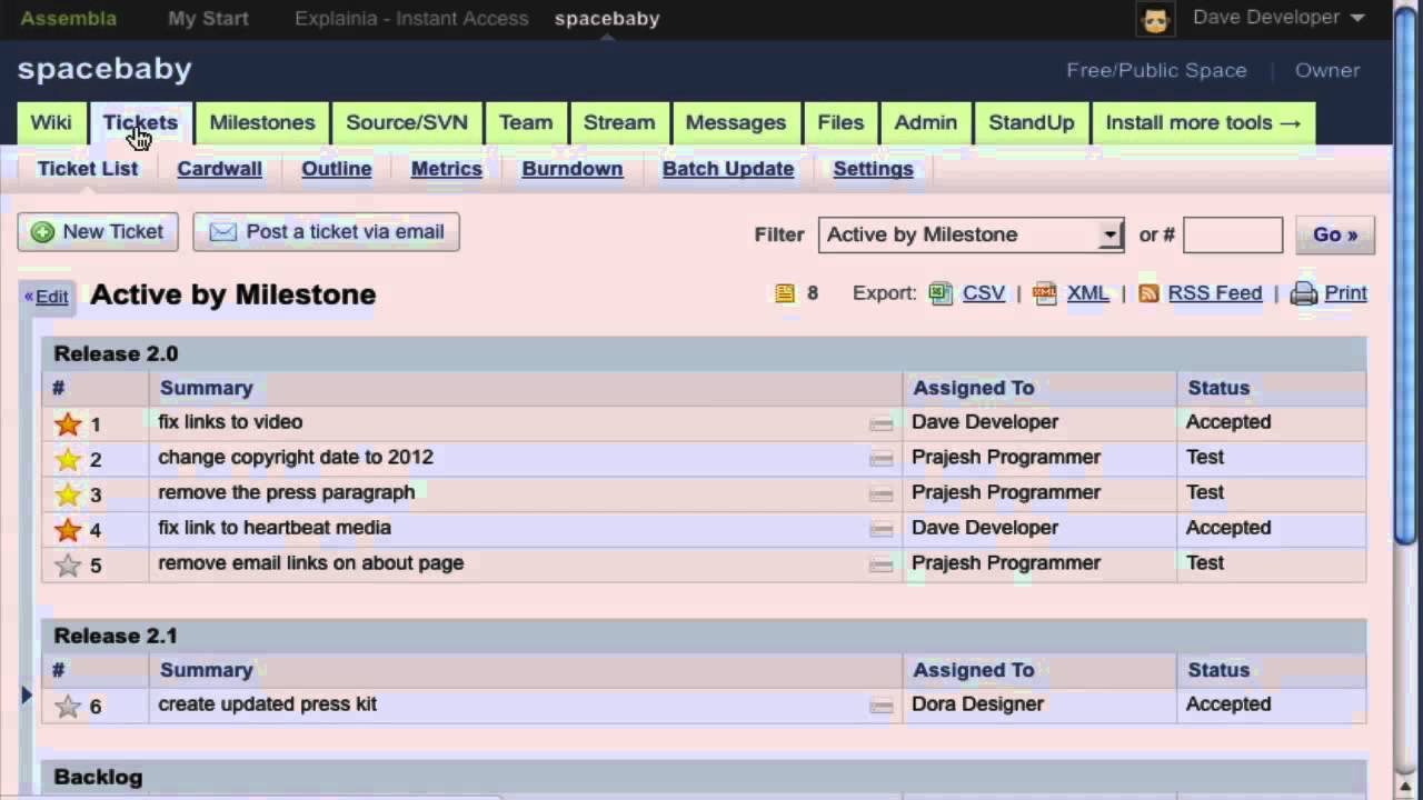 Assembla Team Workspaces Overview