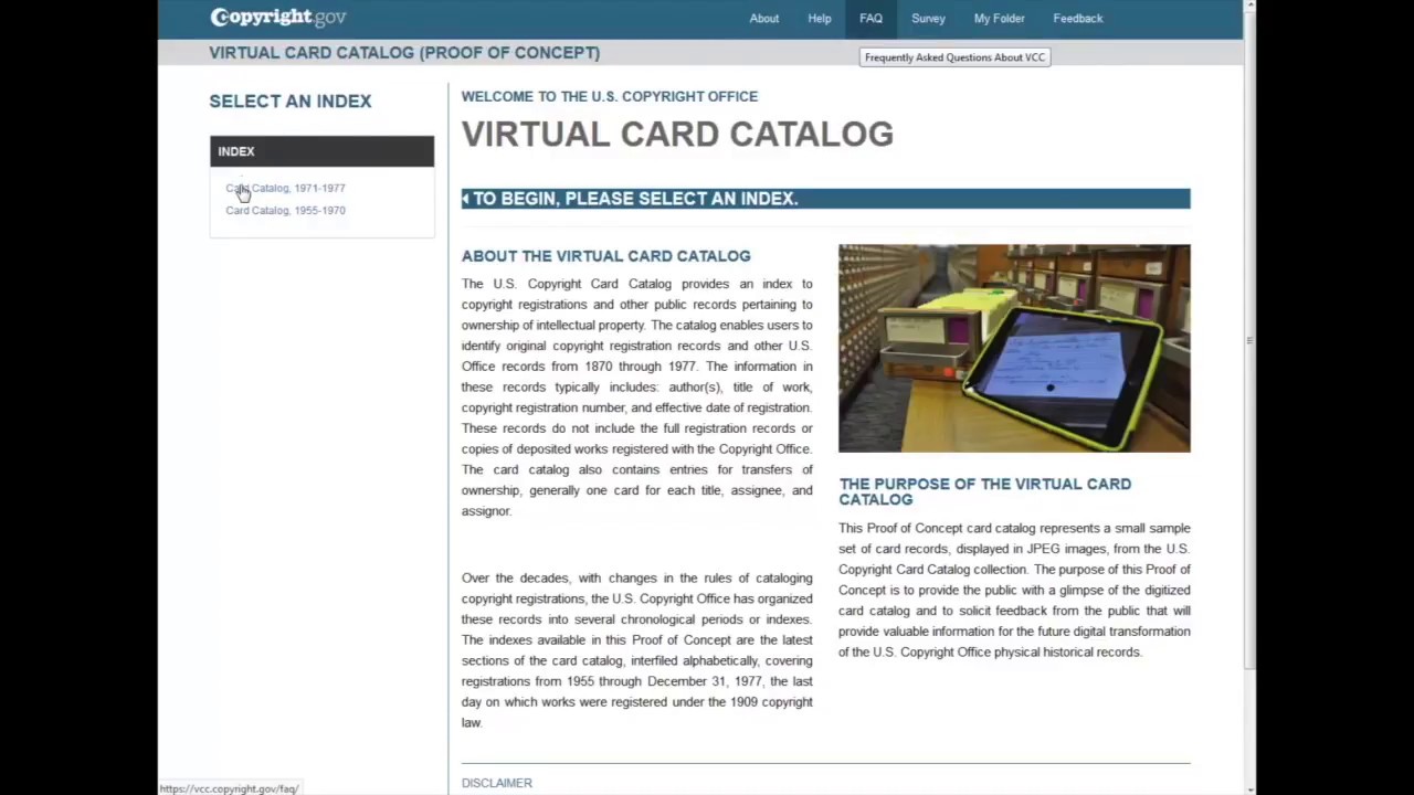 Virtual Card Catalog: Demonstration (2018)