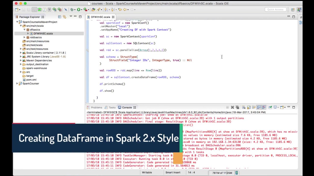 Creating DataFrame using Spark 2 x Style
