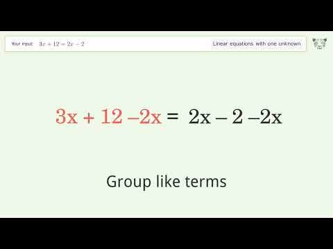 Solve 3x+12=2x-2: Linear Equation Video Solution | Tiger Algebra
