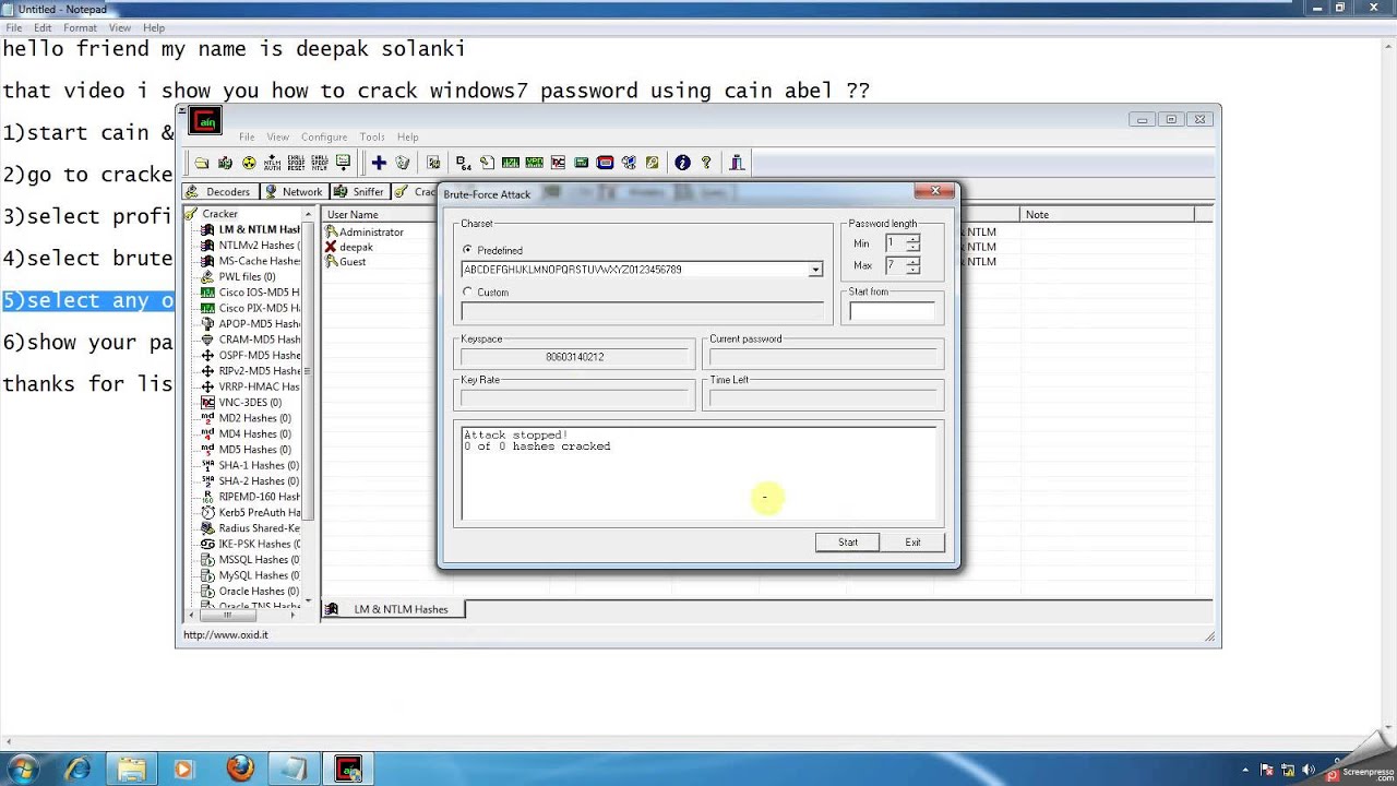 crack windows7 password using cain & abel software