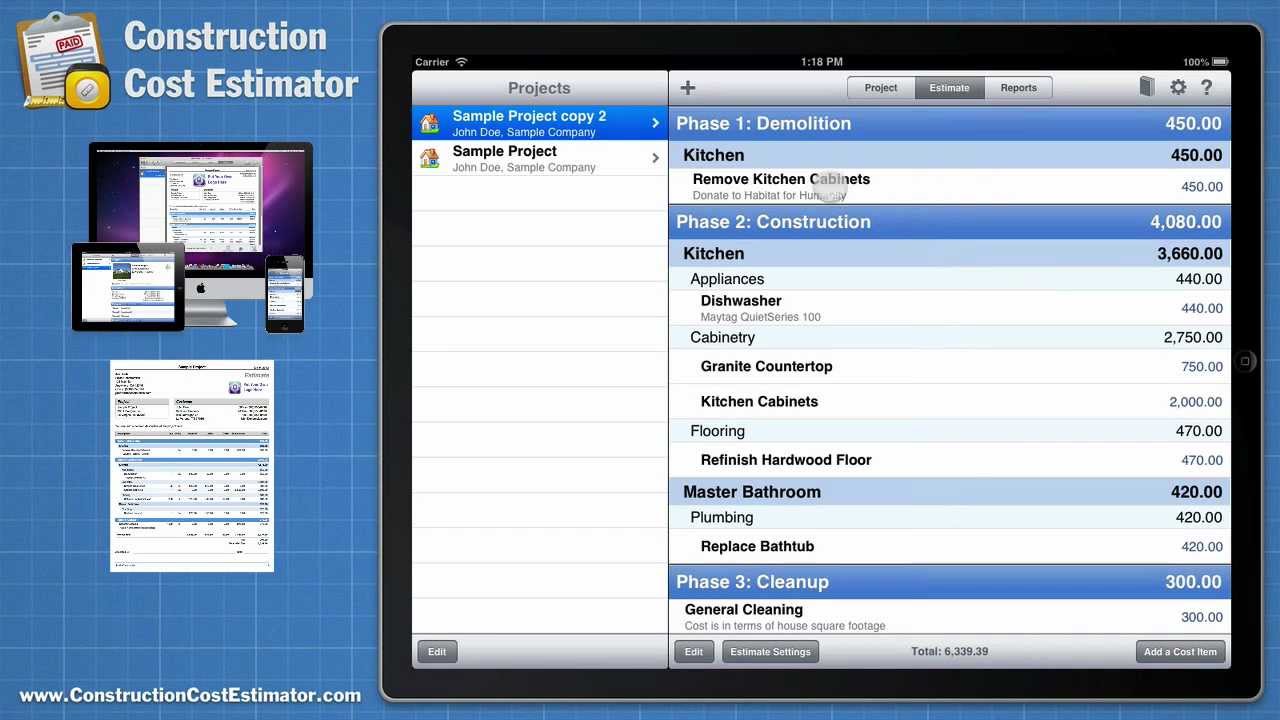 Construction Cost Estimator App for the Mac, iPad, and iPhone