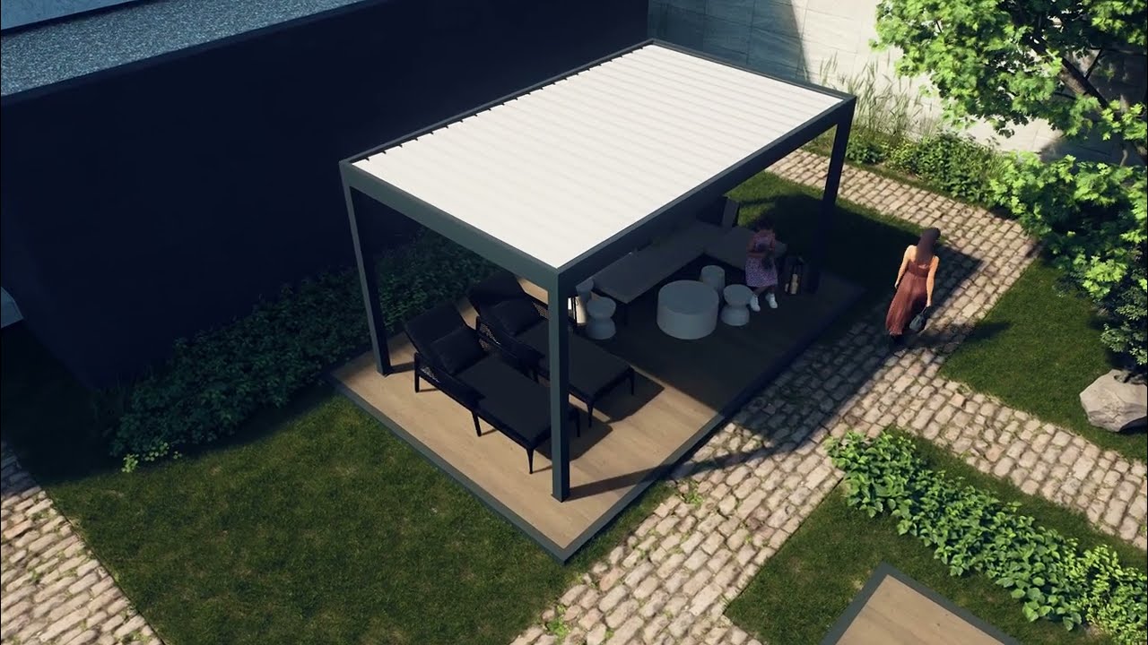 Technorol Pergola Animation: Phasing, Mechanism, and Shadow Dynamics
