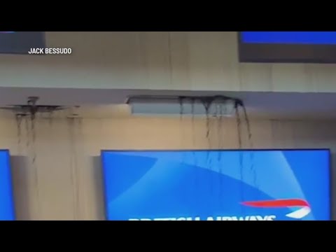 Black liquid pours from ceiling near Austin airport ticket counter