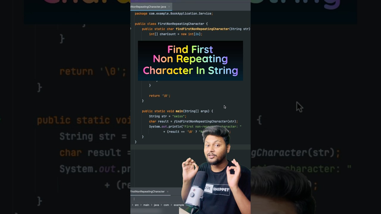 Find First Non Repeating Character In String #coding #javaframework #programming
