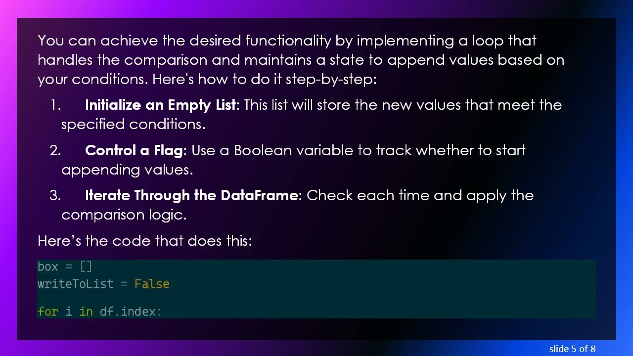 How to Compare Two Values in a Pandas DataFrame Loop and Append Data Effectively
