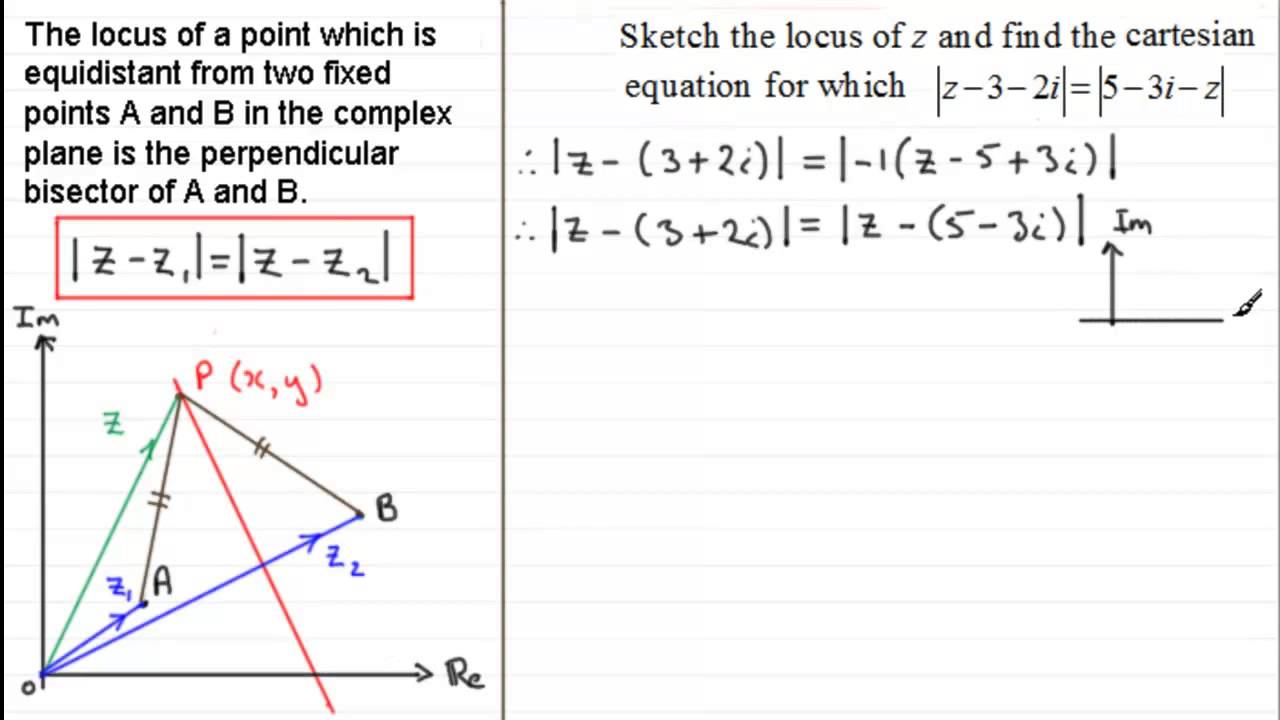 Complex Numbers - Loci : Perpendicular bisector : ExamSolutions Maths Video Tutorials