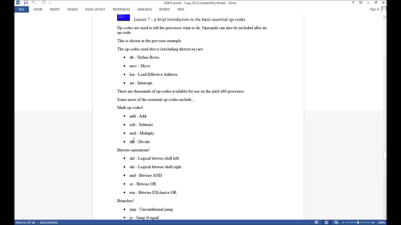Assembly Tutorial 7 - Common Op Codes