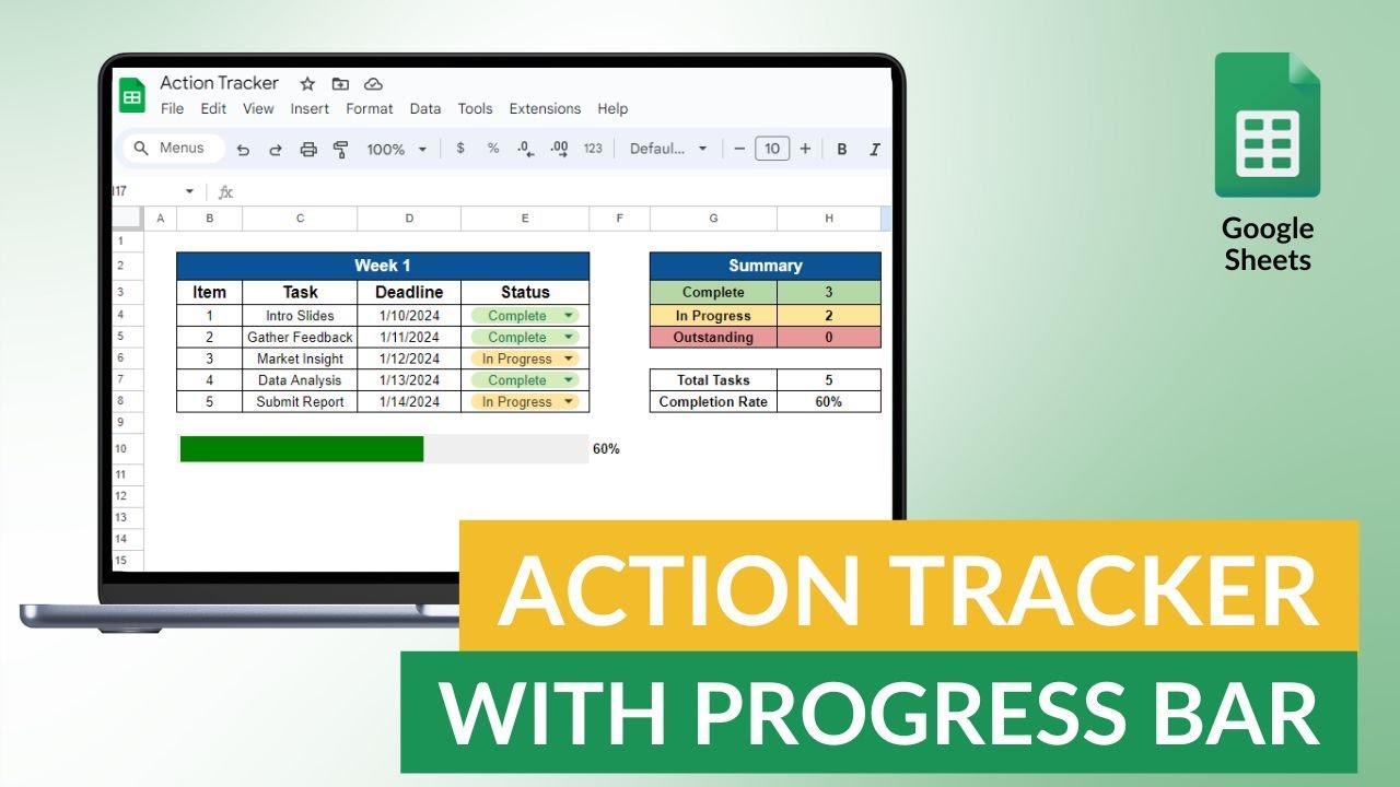 Action Tracker with Progress Bar - Google Sheets