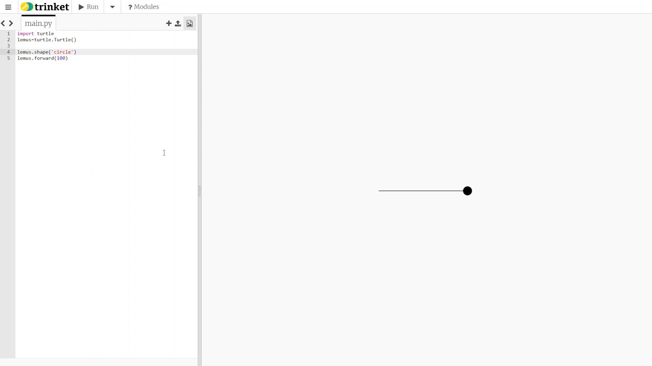 Trinket Python Turtle Lesson:  Turtle Shape