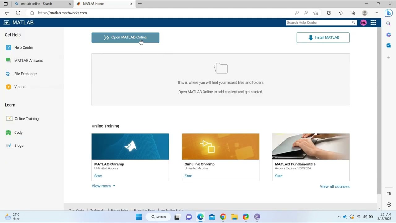 Uploading File and Folder in Matlab Online