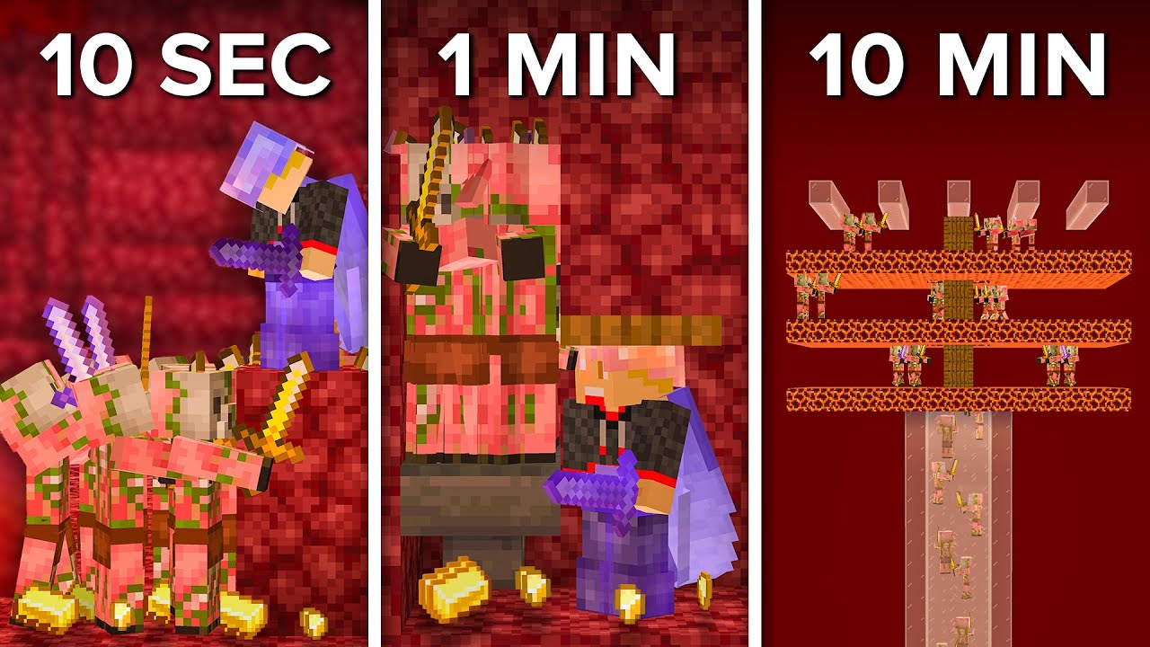 Minecraft Gold Farm in 10 Seconds, 1 Minute & 10 Minutes - Minecraft ...