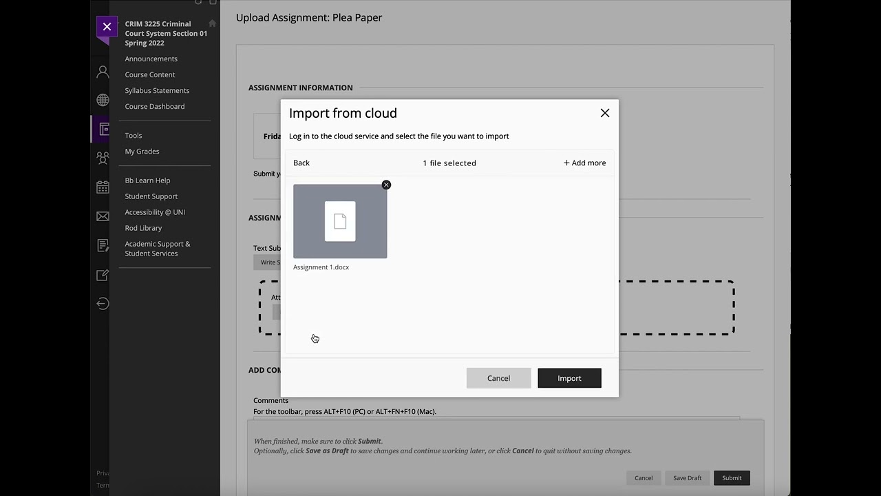 How to submit an assignment from a cloud service in eLearning