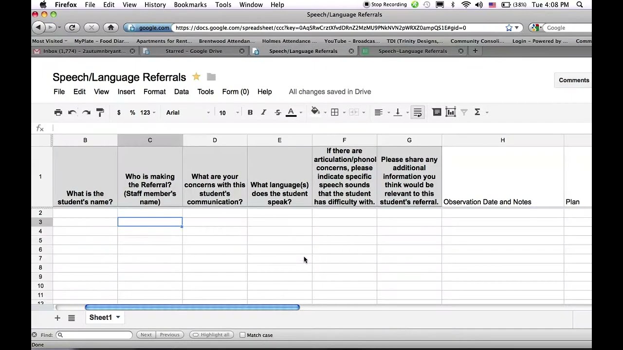 Speech Language Referral Form - In Google Docs Drive