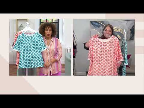 Denim & Co. Printed Favorite Jersey Boat Neck Top w/ Fringe on QVC